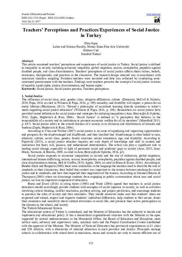 (PDF) Teachers’ Perceptions and Practices/Experiences of Social Justice ...