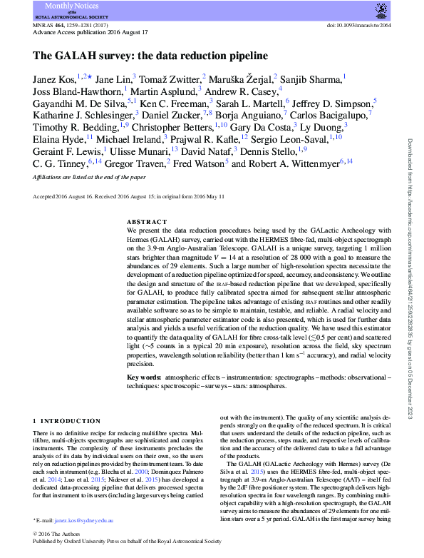 (PDF) The GALAH survey: the data reduction pipeline