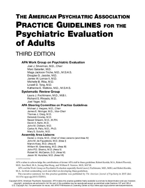 (PDF) The American Psychiatric Association Practice Guidelines for the ...