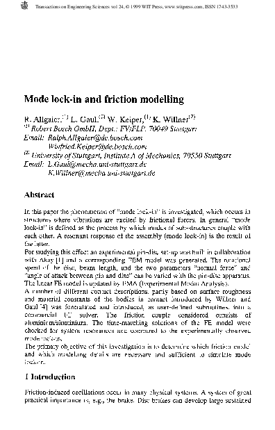 (PDF) Mode Lock-in And Friction Modelling