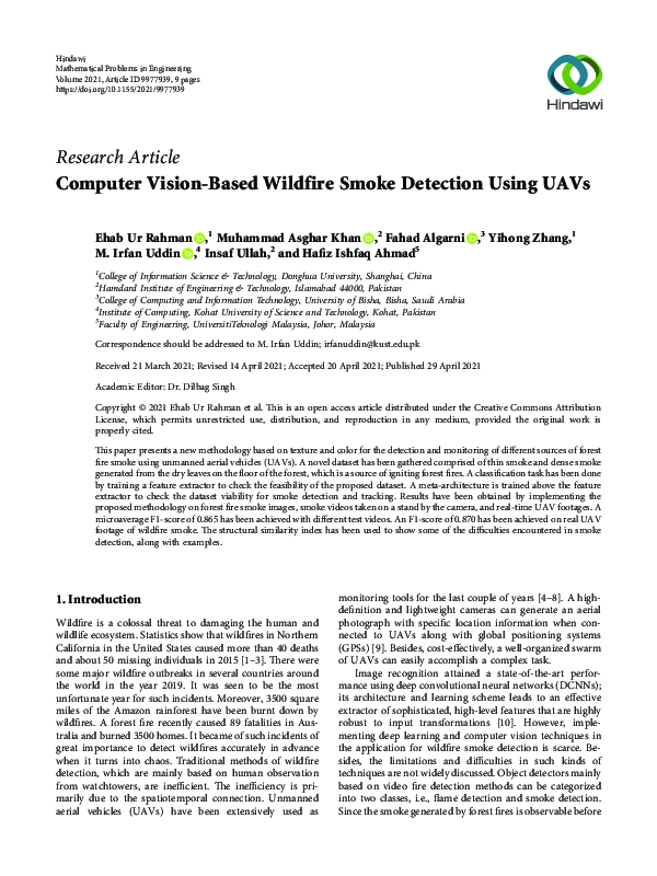 (PDF) Computer Vision-Based Wildfire Smoke Detection Using UAVs