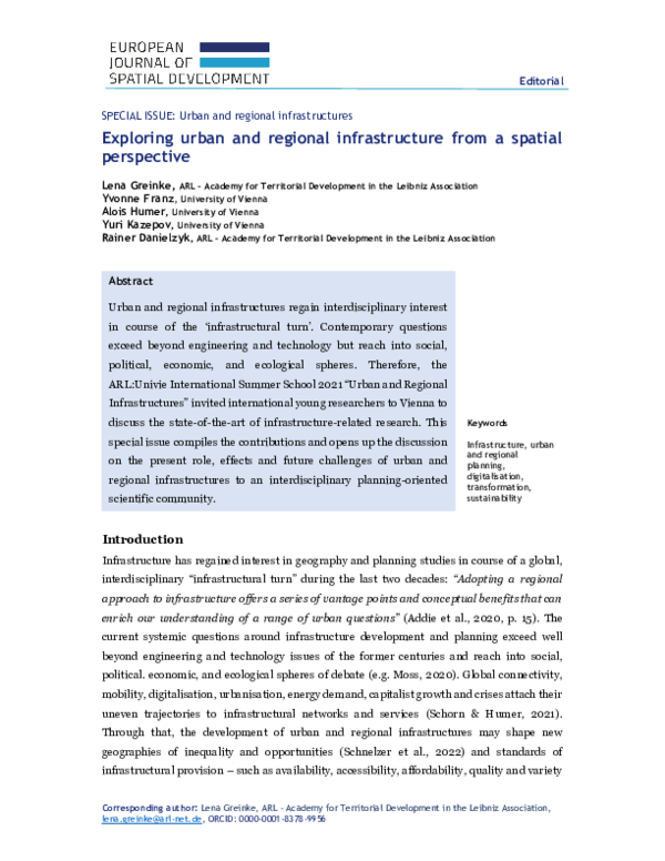 (PDF) Exploring urban and regional infrastructure from a spatial perspective