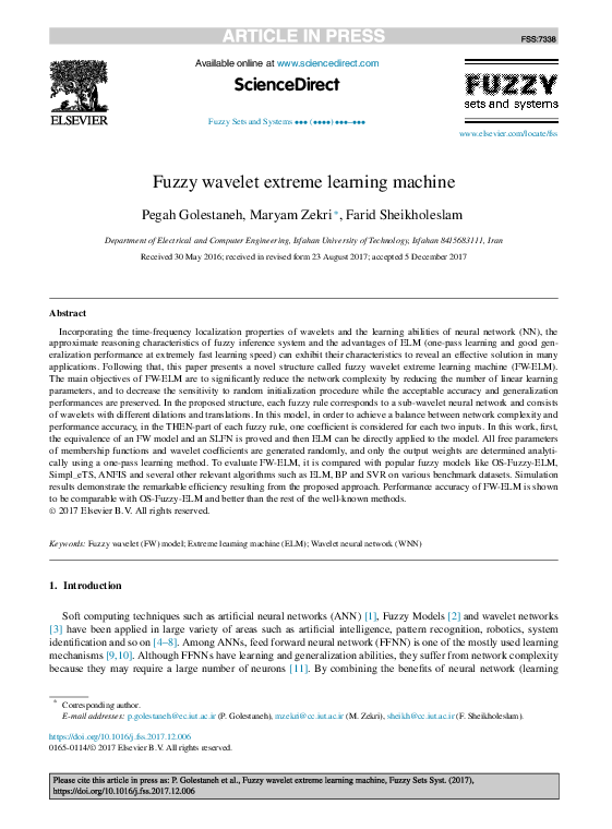 (PDF) Fuzzy Wavelet Extreme Learning Machine Approach