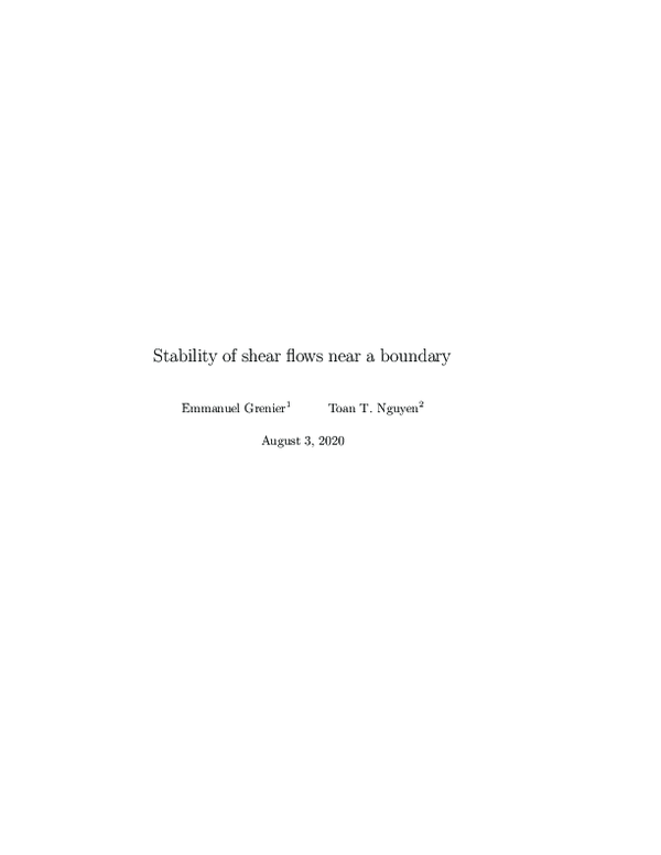 (PDF) Stability of shear flows near a boundary