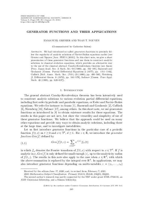 (PDF) Generator functions and their applications
