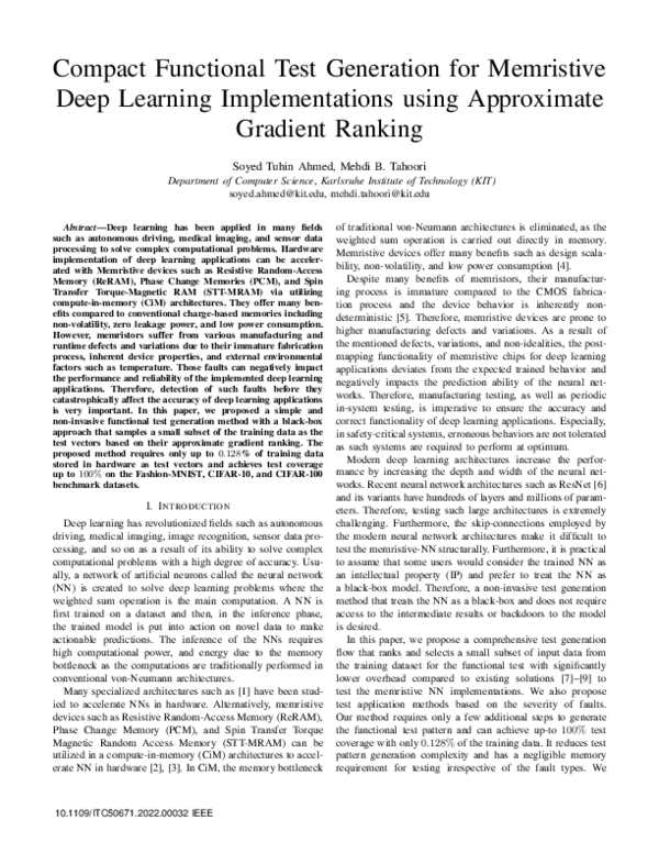 Pdf Compact Functional Test Generation For Memristive Deep Learning