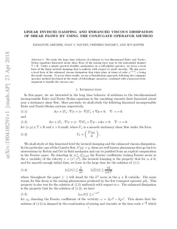 (PDF) Linear inviscid damping and enhanced viscous dissipation of shear flows by using the ...