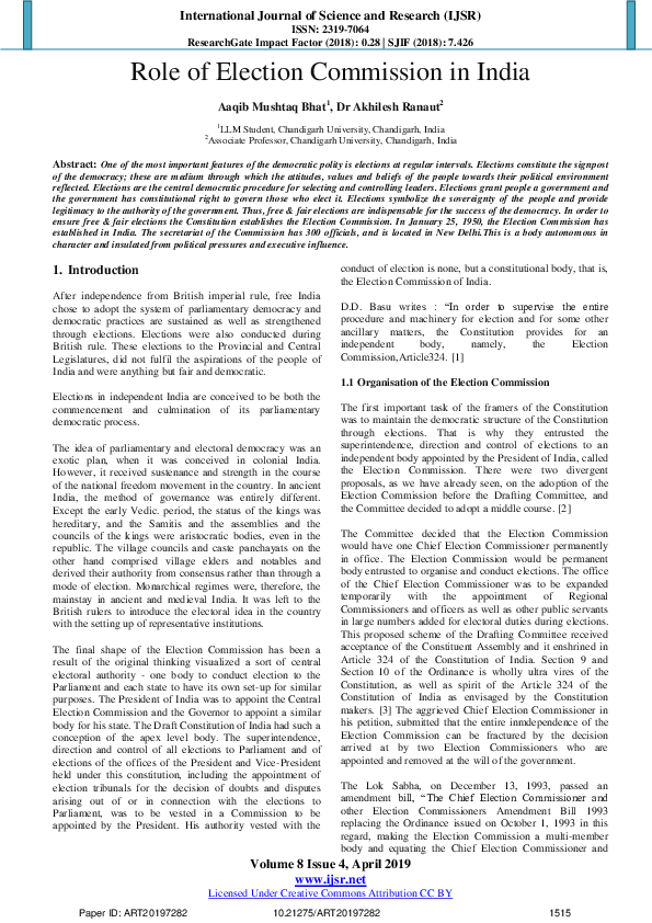 (PDF) Role of Election Commission in India