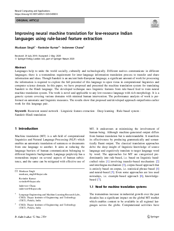 (PDF) Improving Neural Machine Translation for Low-Resource Languages