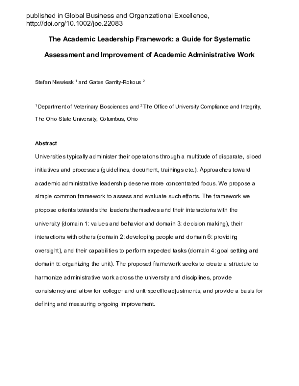 (PDF) The Academic Leadership Framework : a Guide for Systematic ...