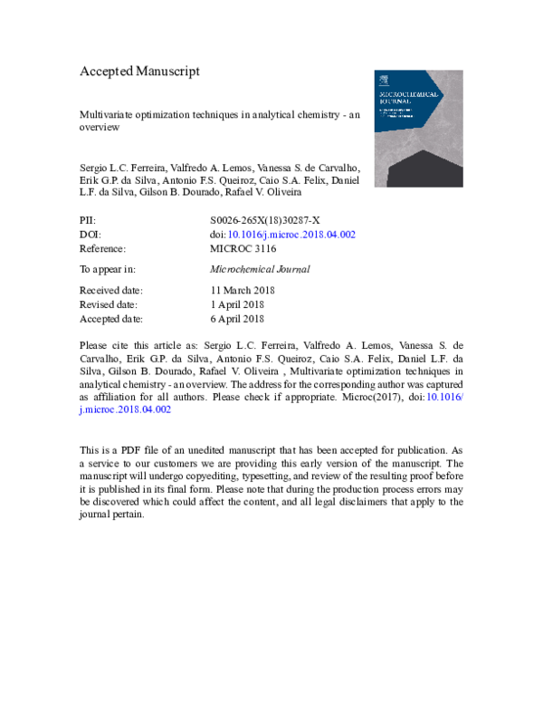 Pdf Multivariate Optimization Techniques In Analytical Chemistry An