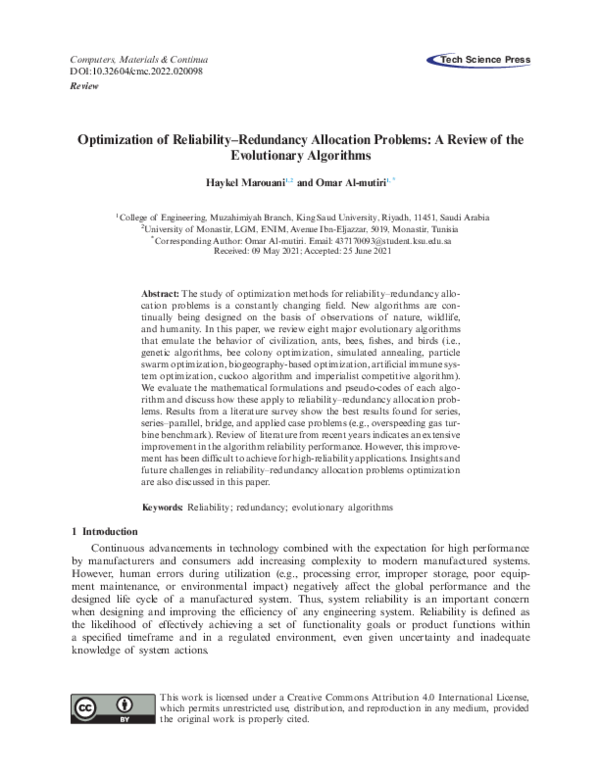 Pdf Optimization Of Reliability Redundancy Allocation Problems A Review Of The Evolutionary