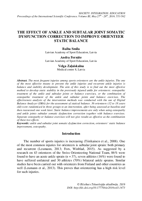 (PDF) The Effect of Ankle and Subtalar Joint Somatic Dysfunction ...
