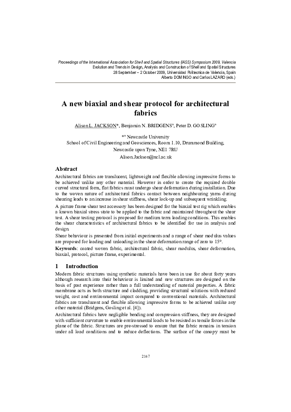 (PDF) A new biaxial and shear protocol for architectural fabrics