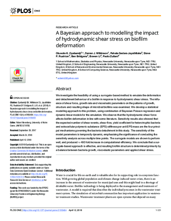 (PDF) A Bayesian approach to modelling the impact of hydrodynamic shear ...