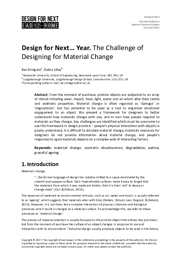 (PDF) Design for Next… Year. The Challenge of Designing for Material Change