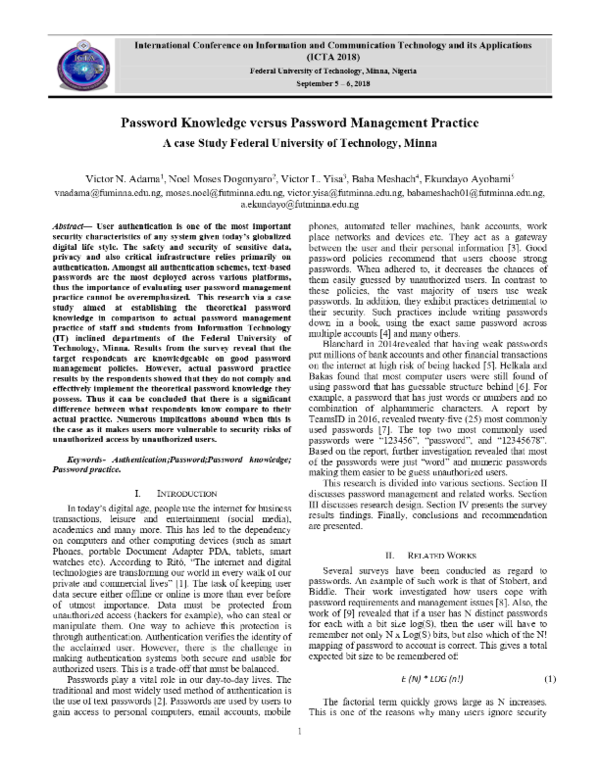 (PDF) Password Knowledge Versus Password Management