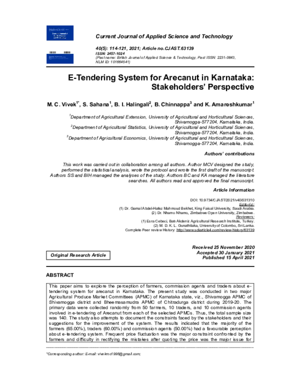 (PDF) E-Tendering System for Arecanut in Karnataka: Stakeholders’ Perspective