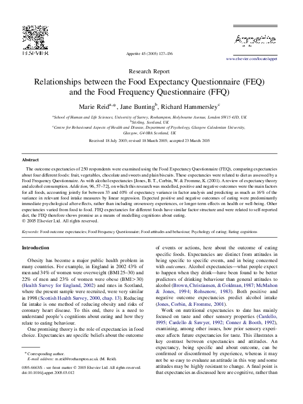 (PDF) Relationships between the Food Expectancy Questionnaire (FEQ) and ...