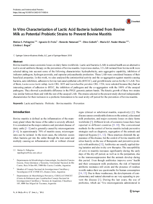 (PDF) In Vitro Characterization of Lactic Acid Bacteria Isolated from Bovine Milk as Potential ...