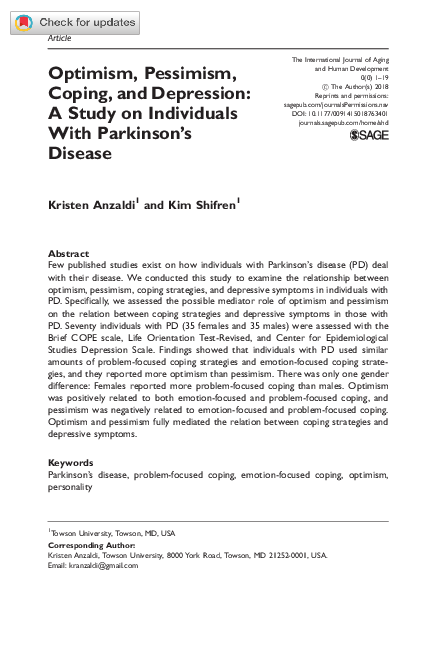 (PDF) Optimism, Pessimism, Coping, and Depression: A Study on Individuals With Parkinson’s Disease