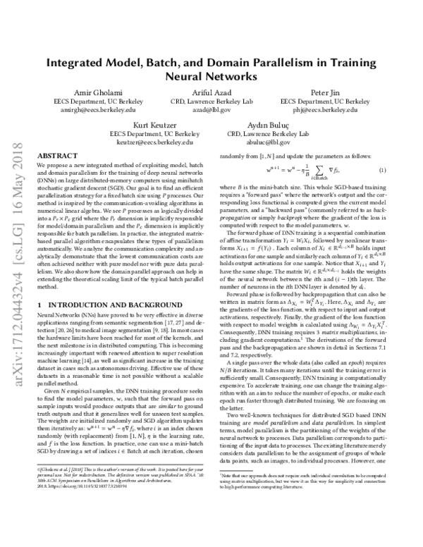(PDF) Integrated Model, Batch, and Domain Parallelism in Training Neural Networks
