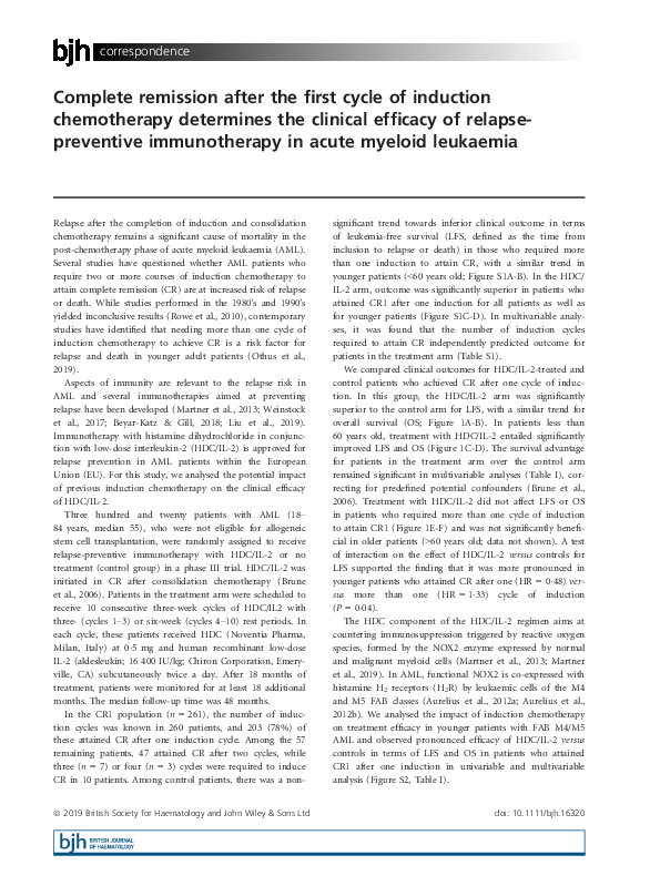 (PDF) Complete Remission after the First Cycle of Induction ...