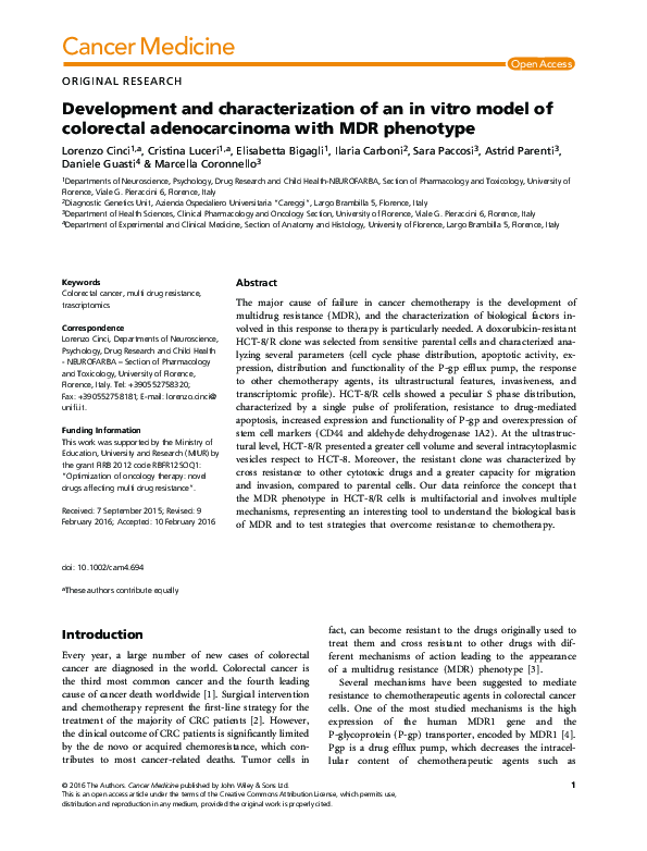 Pdf Development And Characterization Of An In Vitro Model Of Colorectal Adenocarcinoma With