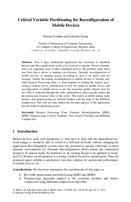 (PDF) Critical Variable Partitioning for Reconfiguration of Mobile Devices | Lakshmi Kurup ...
