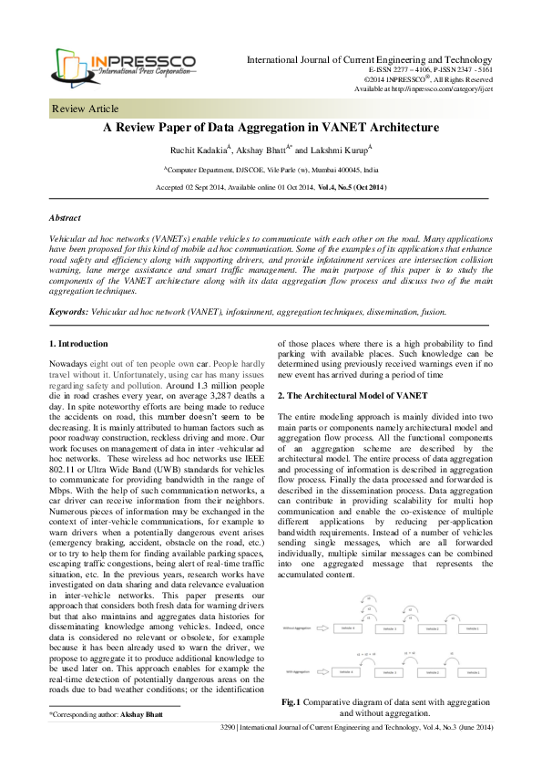 (PDF) A Review Paper of Data Aggregation in VANET Architecture