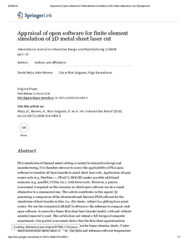 (PDF) Appraisal of open software for finite element simulation of 2D ...