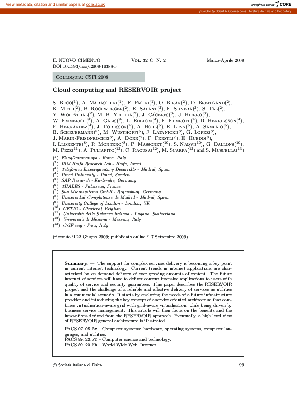 (PDF) Cloud computing and RESERVOIR project