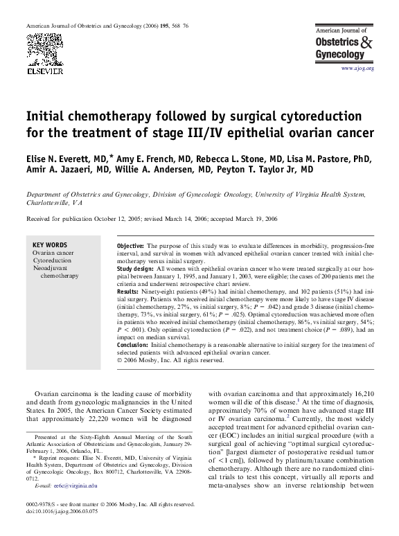 (PDF) Initial chemotherapy followed by surgical cytoreduction for the ...