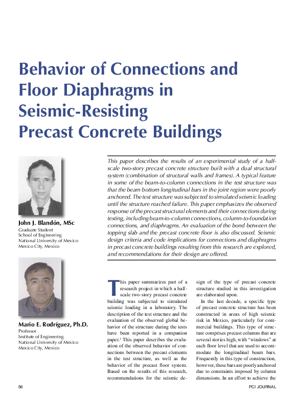 (PDF) Behavior of Connections and Floor Diaphragms in Seismic-Resisting ...