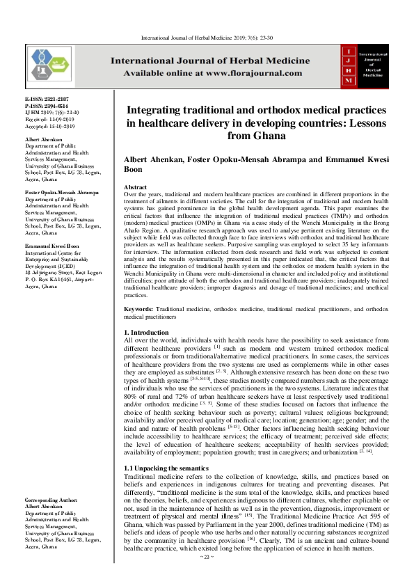 (PDF) Integrating traditional and orthodox medical practices in ... (PDF) Integrating traditional and orthodox medical practices in ...