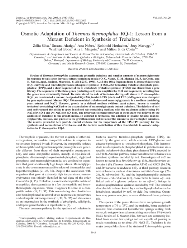 (PDF) Osmotic Adaptation of Thermus thermophilus RQ-1: Lesson from a ...