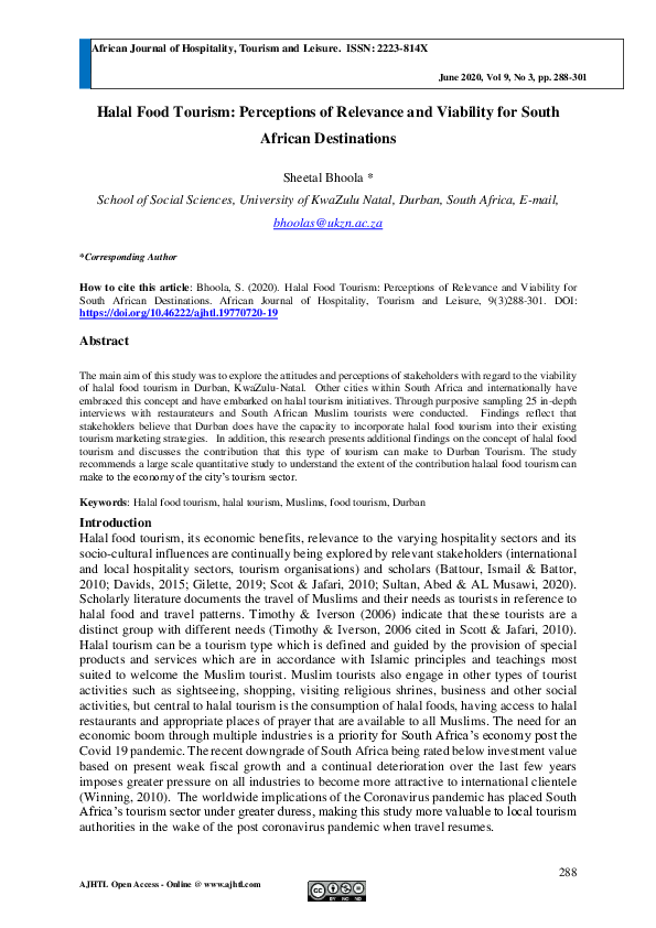(PDF) Halal Food Tourism: Perceptions of Relevance and Viability for ...