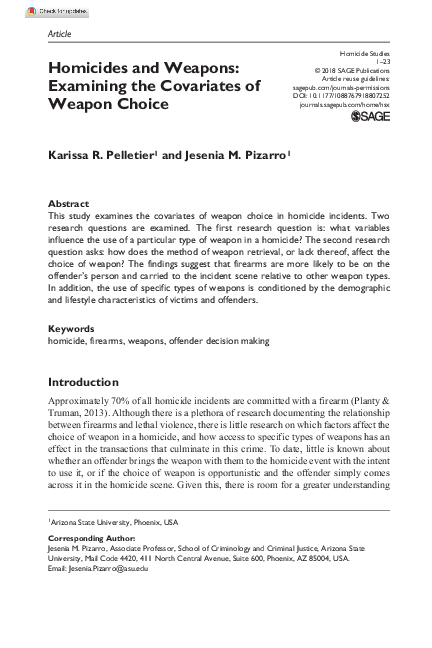 (PDF) Homicides and Weapons: Examining the Covariates of Weapon Choice