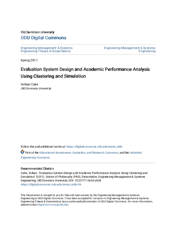 (PDF) Evaluation System Design and Academic Performance Analysis Using Clustering and Simulation