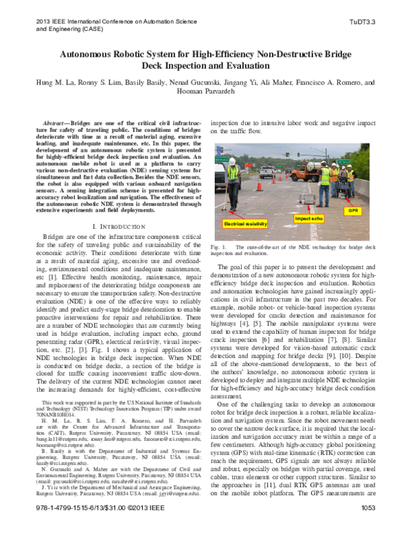 (PDF) Autonomous robotic system for high-efficiency non-destructive bridge deck inspection and ...