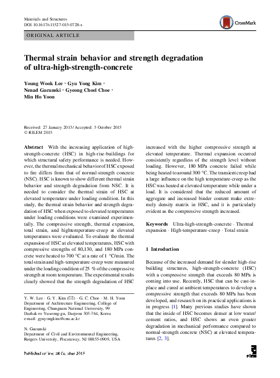 (PDF) Thermal strain behavior and strength degradation of ultra-high ...