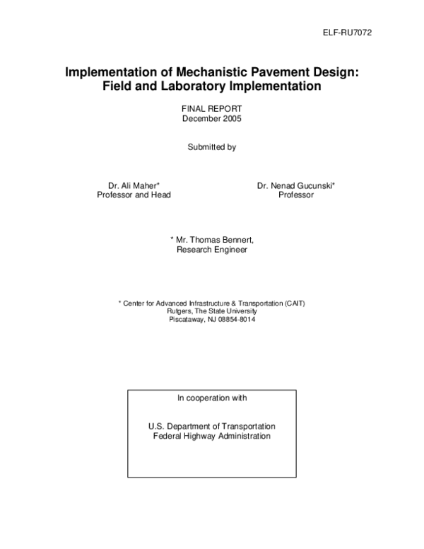 (PDF) Implementation of Mechanistic Pavement Design: Field and ...