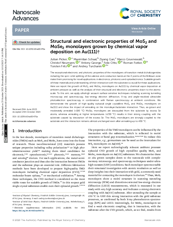 (PDF) Structural and electronic properties of MoS2 and MoSe2 monolayers ...