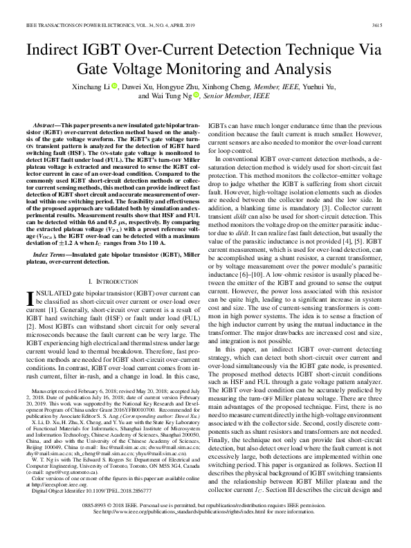 Pdf Indirect Igbt Over Current Detection Technique Via Gate Voltage Monitoring And Analysis