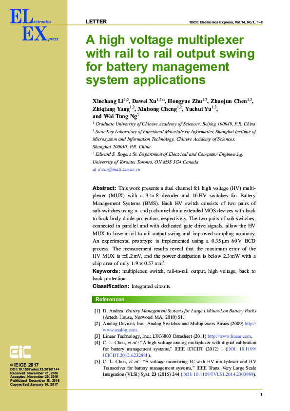 (PDF) A high voltage multiplexer with rail to rail output swing for ...