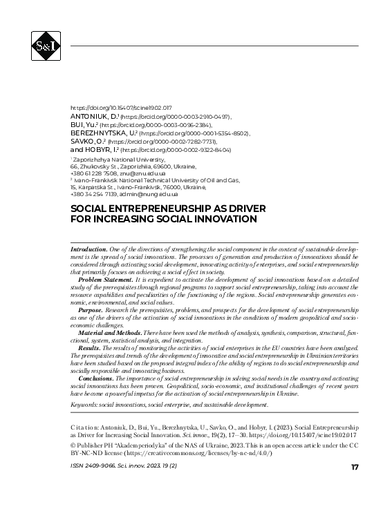 (PDF) Social Entrepreneurship as Driver for Increasing Social Innovation