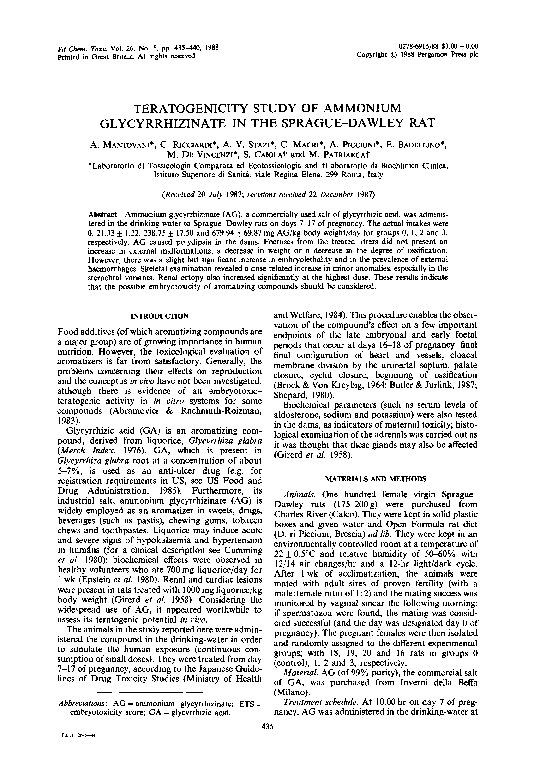 (PDF) Teratogenicity study of ammonium glycyrrhizinate in the Sprague ...