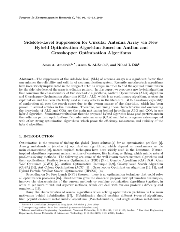 (PDF) Sidelobe-Level Suppression for Circular Antenna Array via New Hybrid Optimization ...