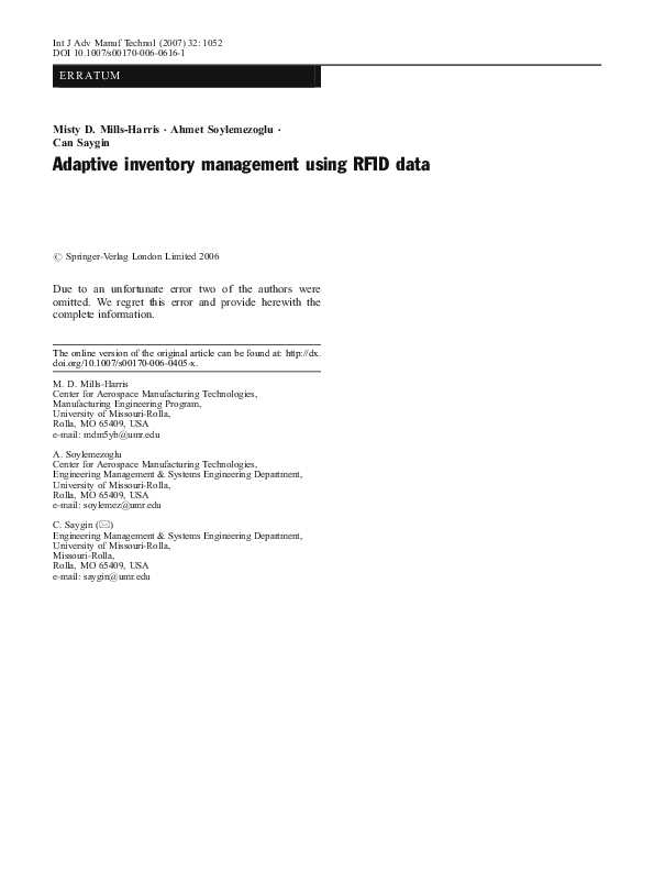 (PDF) Adaptive inventory management using RFID data