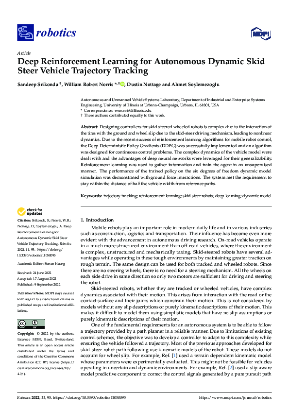 (PDF) Deep Reinforcement Learning for Autonomous Dynamic Skid Steer Vehicle Trajectory Tracking